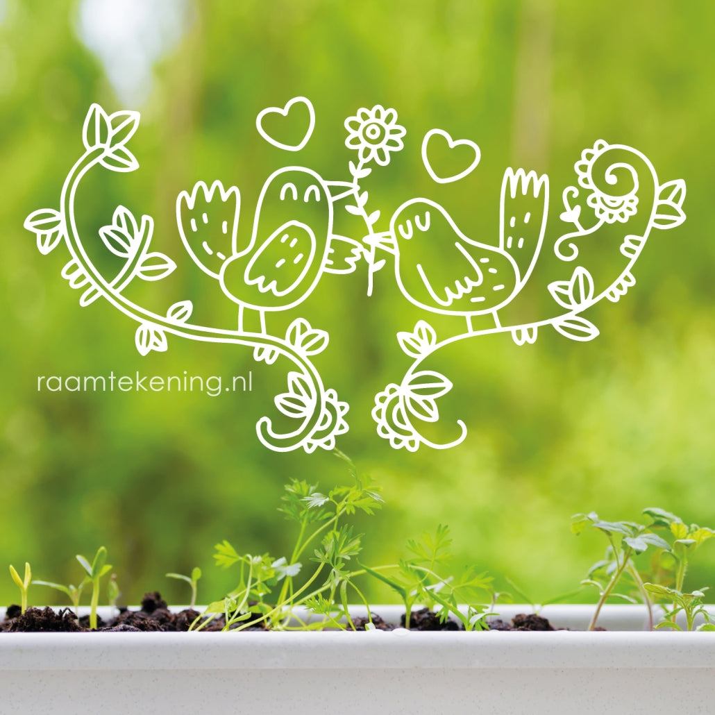 Lente Vogeltjes En Bloemen Raamtekening Lente Vogeltjes En Bloemen Raamtekening