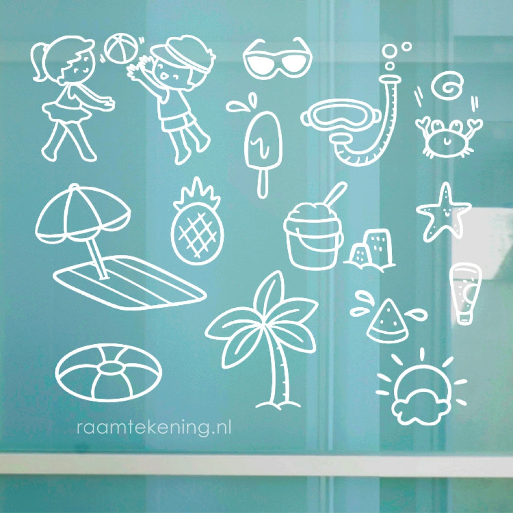 Zomer Strand Doodles Raamtekening Zomer Strand Doodles Raamtekening