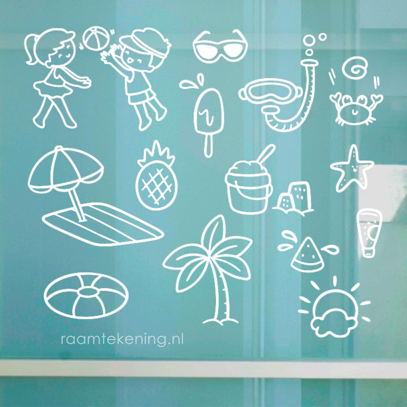 zomer-strand-doodles-raamtekening