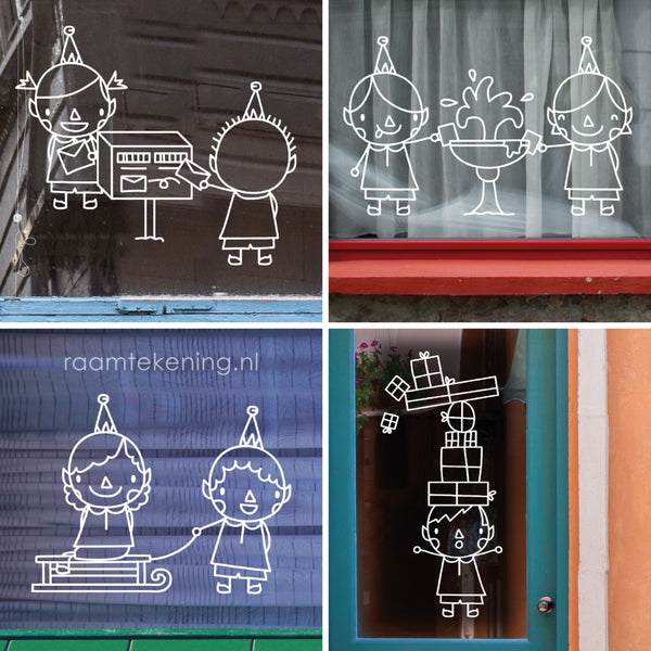Kerst elfjes raamtekening set